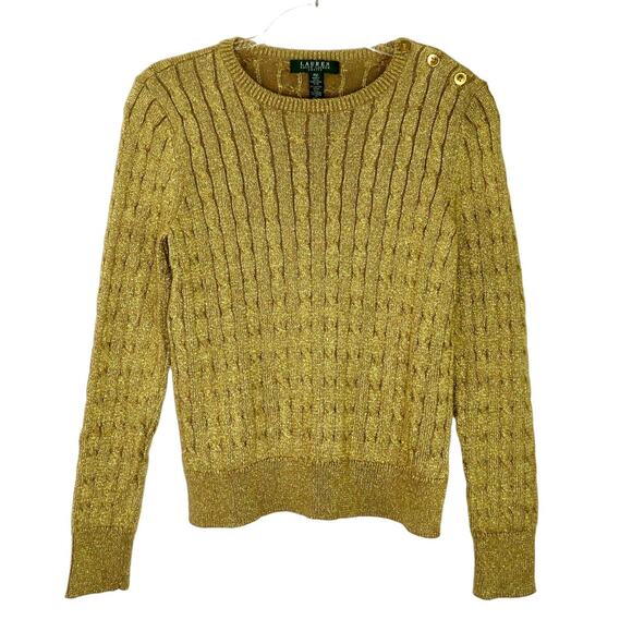 Ralph Lauren | Sweaters | Ralph Lauren Metallic Gold Cable Knit ...